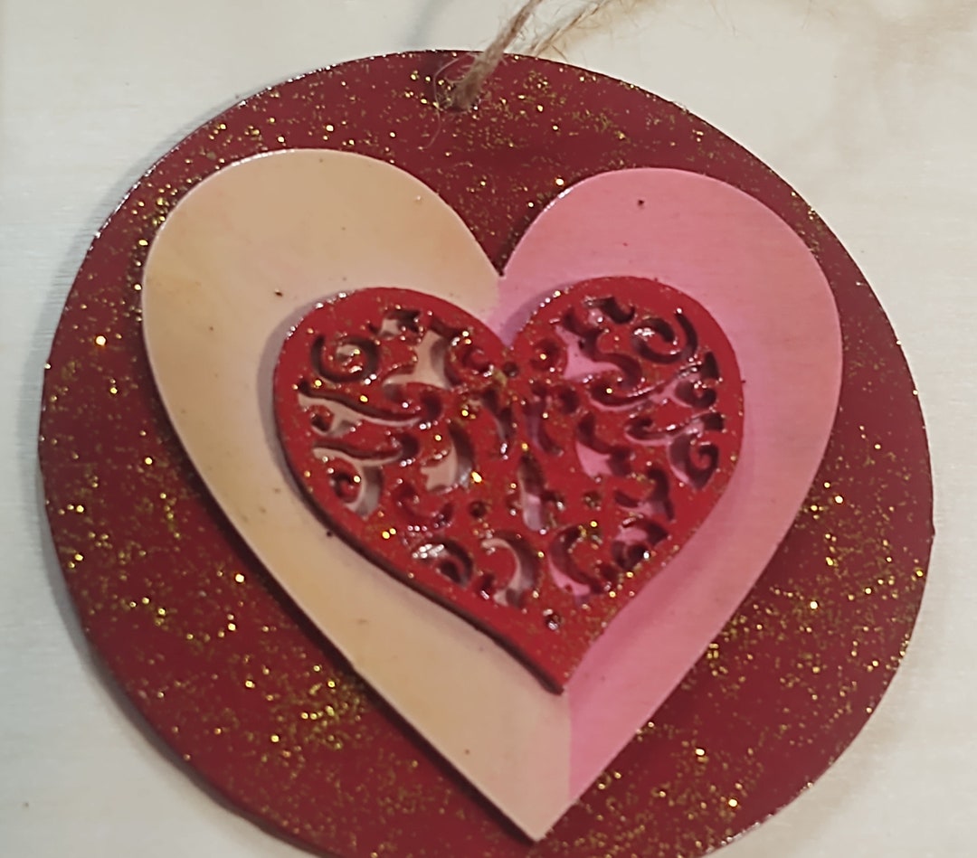 Handmade Blue Wooden Heart With Colorful Green Background Design Piece ...