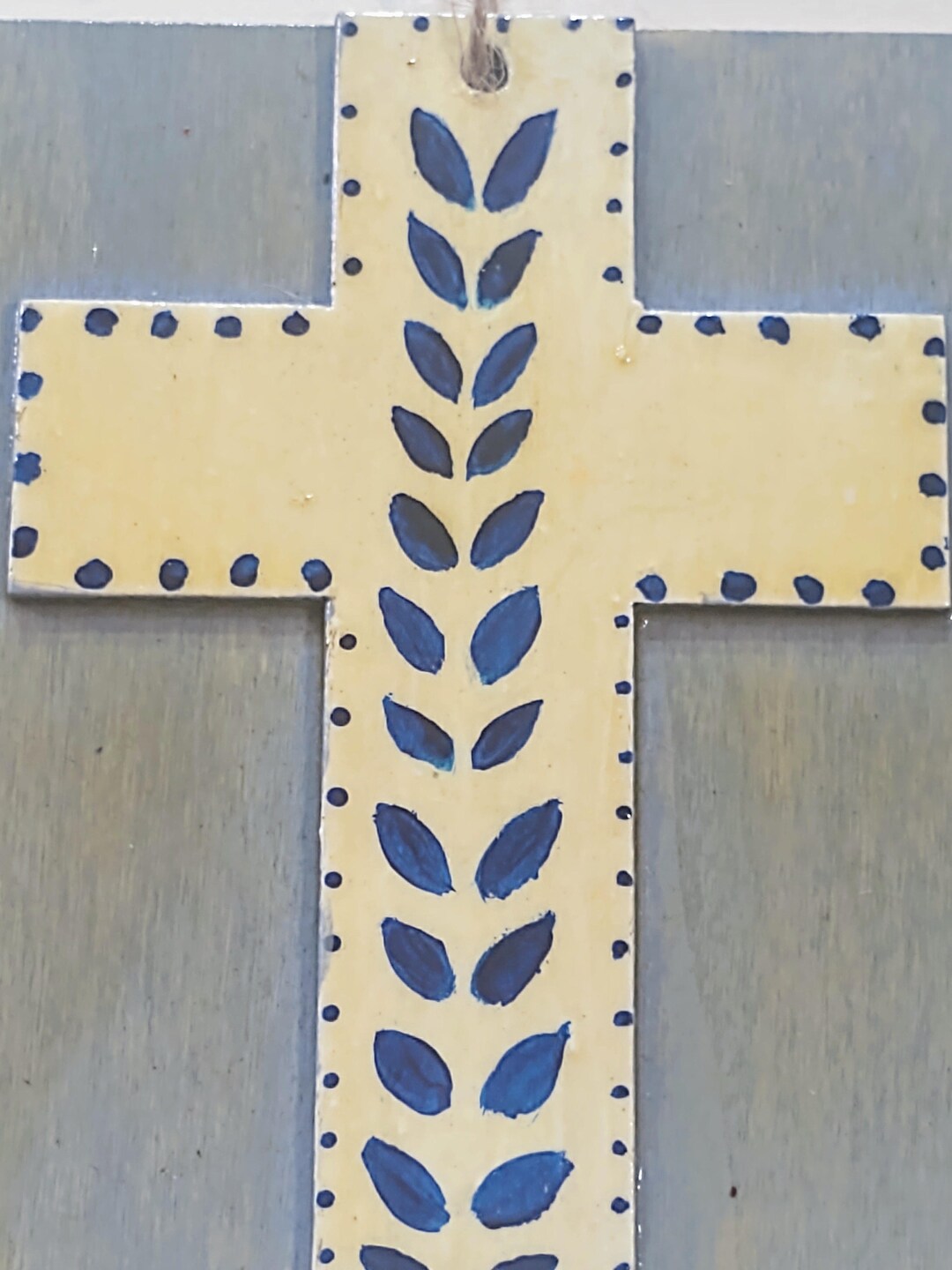 Hand Decorated Wooden Vintage Looking Cross With Distressed Blue ...