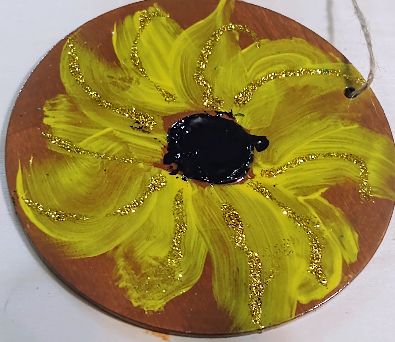 Handmade Wooden Golden Flower on Red Round Background Design Piece ...