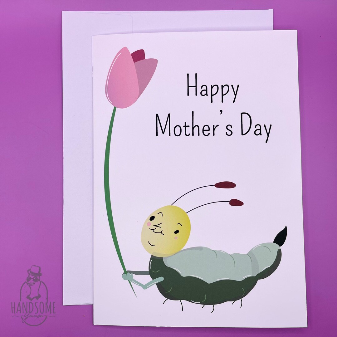 Cute Mother's Day Card A Bug Carries a Tulip in Honor of Mother's Day ...