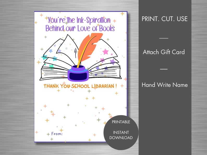 School Librarian Appreciation Gift Card Holder Printable, Thank You ...