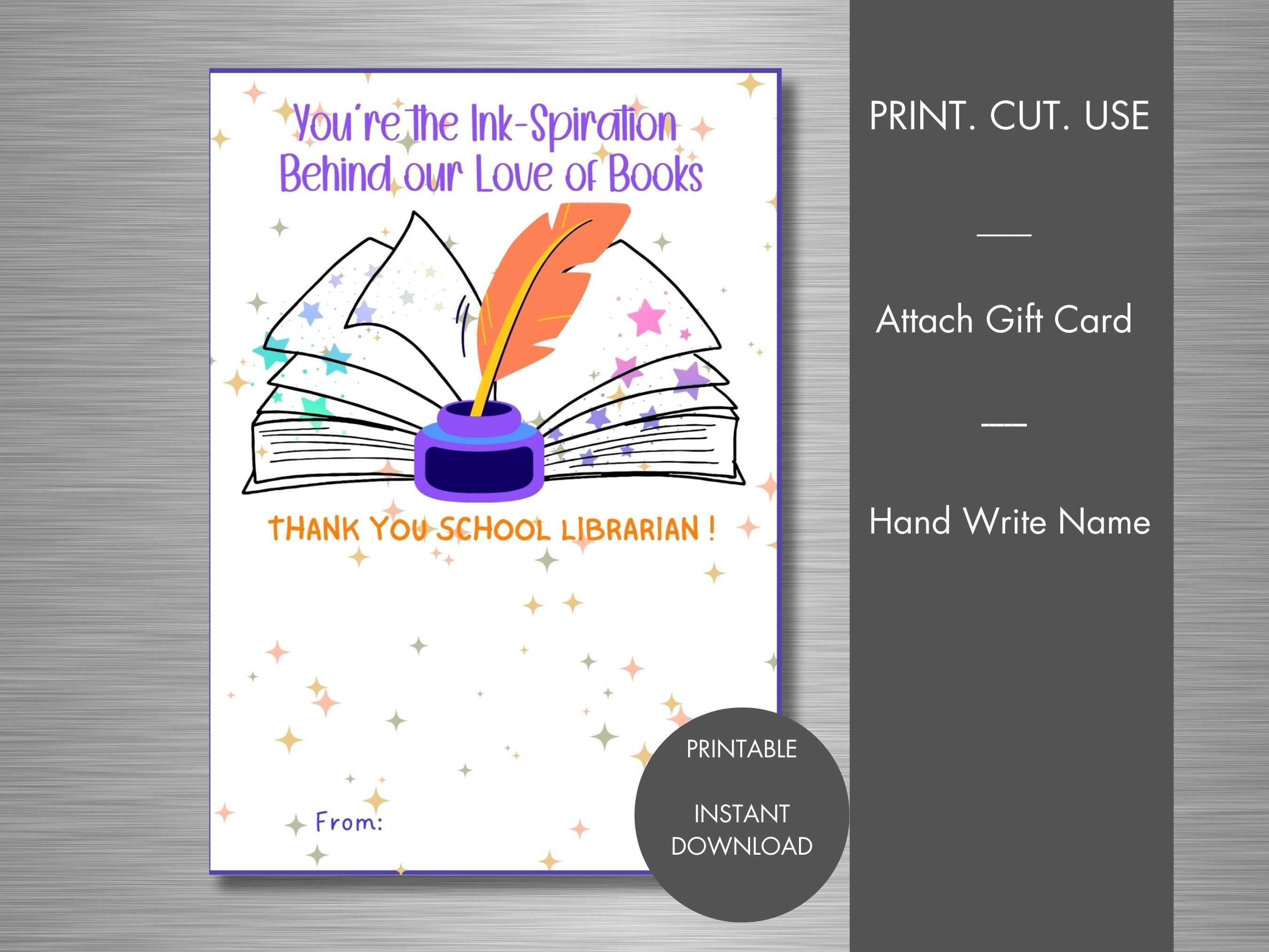 School Librarian Appreciation Gift Card Holder Printable, Thank You ...