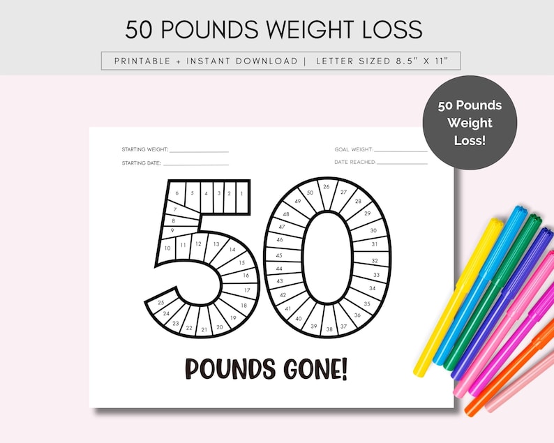 50 Pound Weight Loss Tracker: Printable Coloring Chart (PDF Download - Etsy