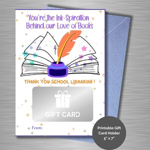 School Librarian Appreciation Gift Card Holder Printable, Thank You ...