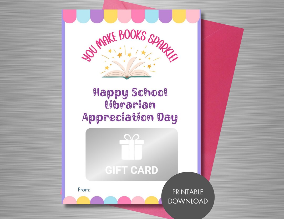 School Librarian Appreciation Gift Card Holder Printable - Etsy