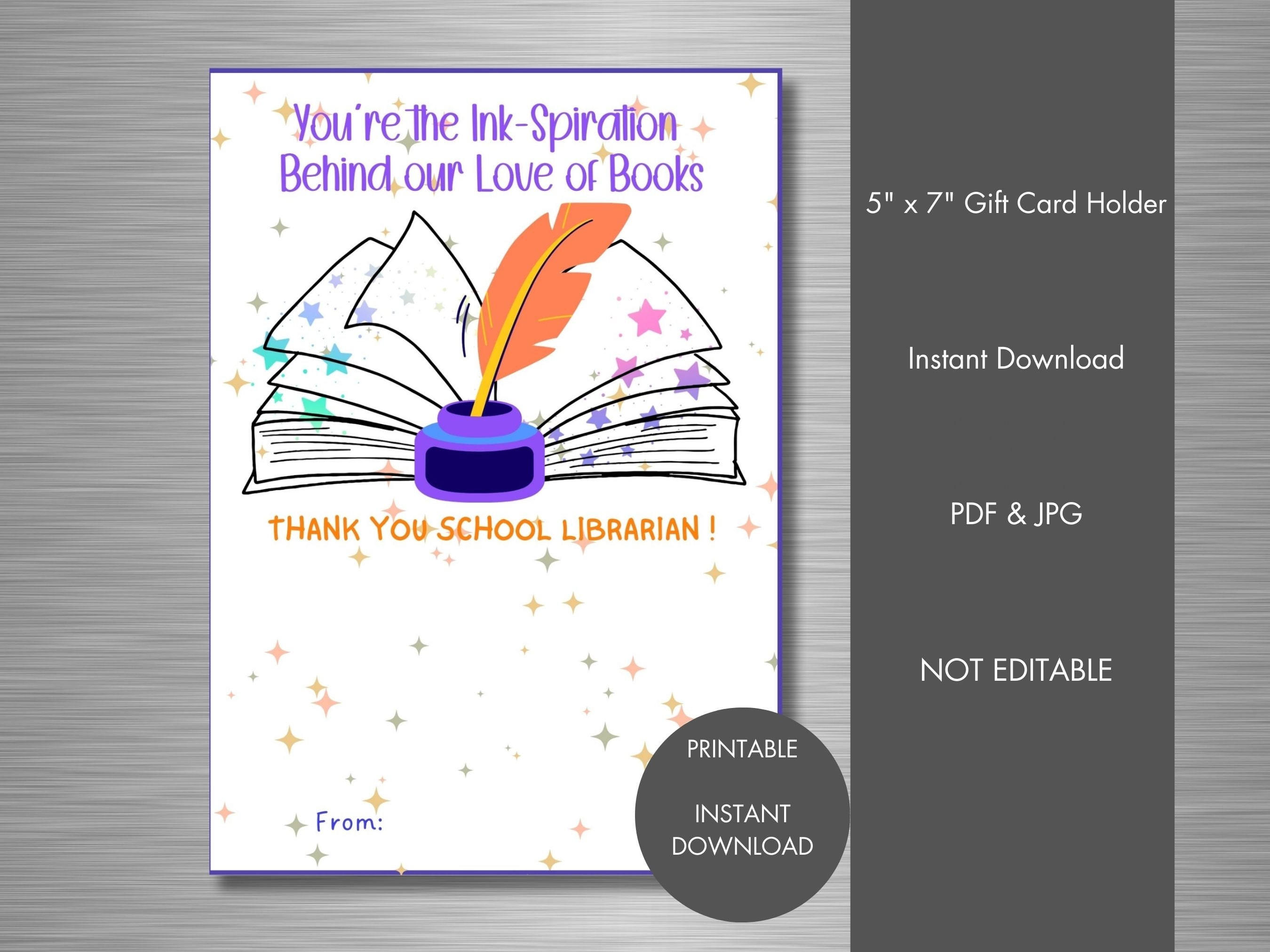 School Librarian Appreciation Gift Card Holder Printable, Thank You ...
