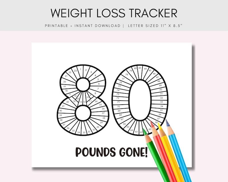 80 Pounds Lost Weight Tracker: Printable Coloring Chart, PDF Download ...