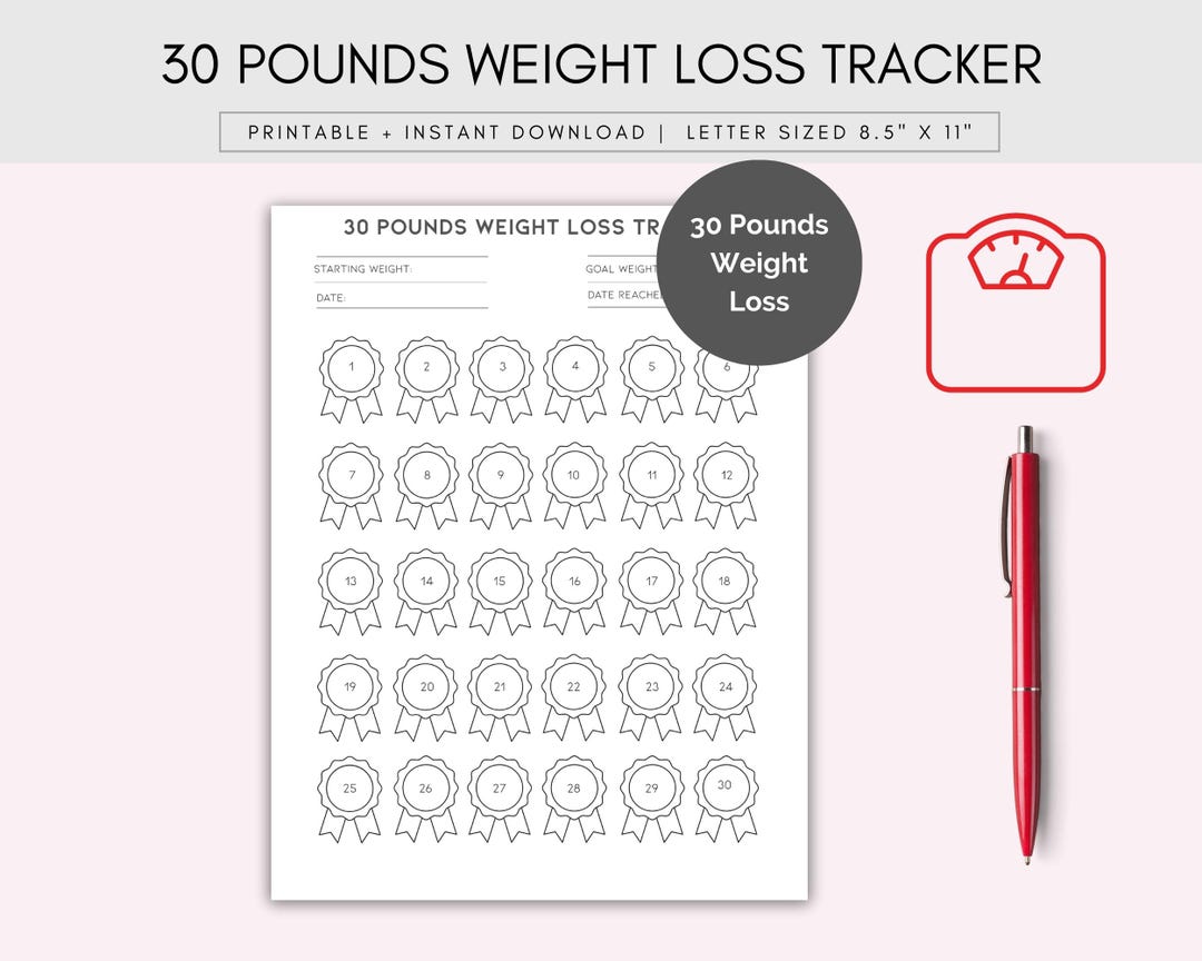30 Pounds Down Weight Loss Tracker: Printable Coloring Chart (PDF ...