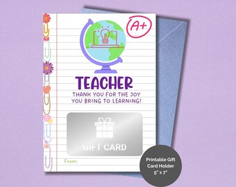Teacher Appreciation Week Gift Card Holder Printable - Etsy