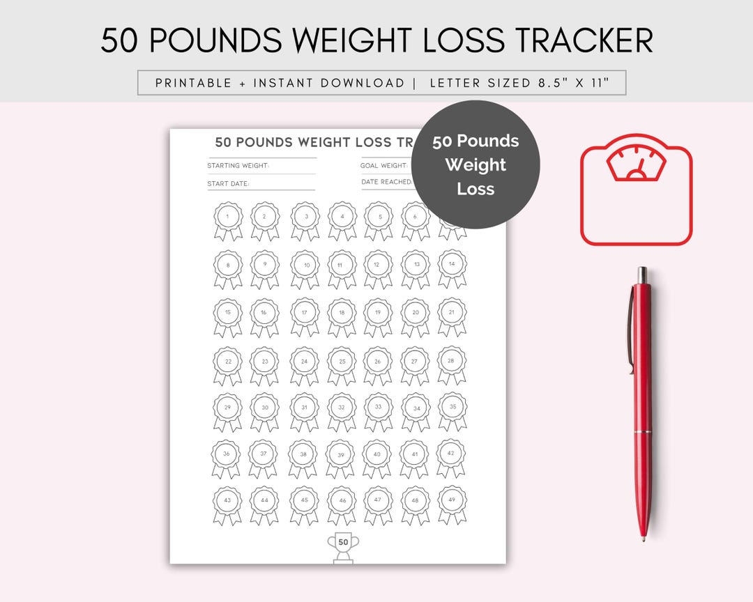 50 Pounds Down Weight Loss Tracker: Printable Coloring Chart (PDF ...