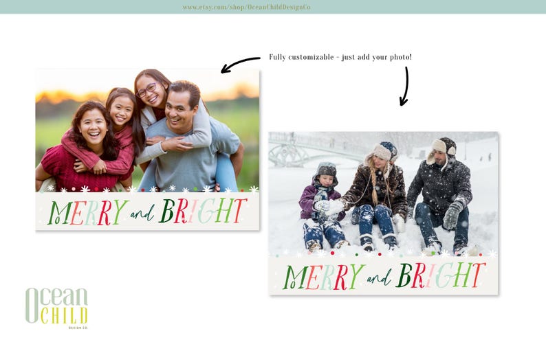 Editable Christmas Card - Merry and Bright Colorful Photo Card ...