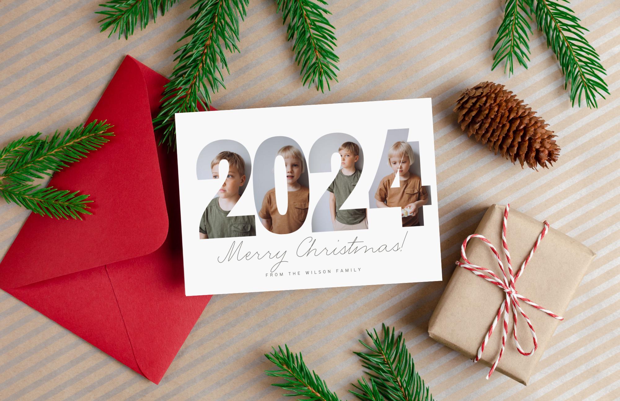 Editable Christmas Card - 2024 Photo Outline Minimalist Photo Card ...