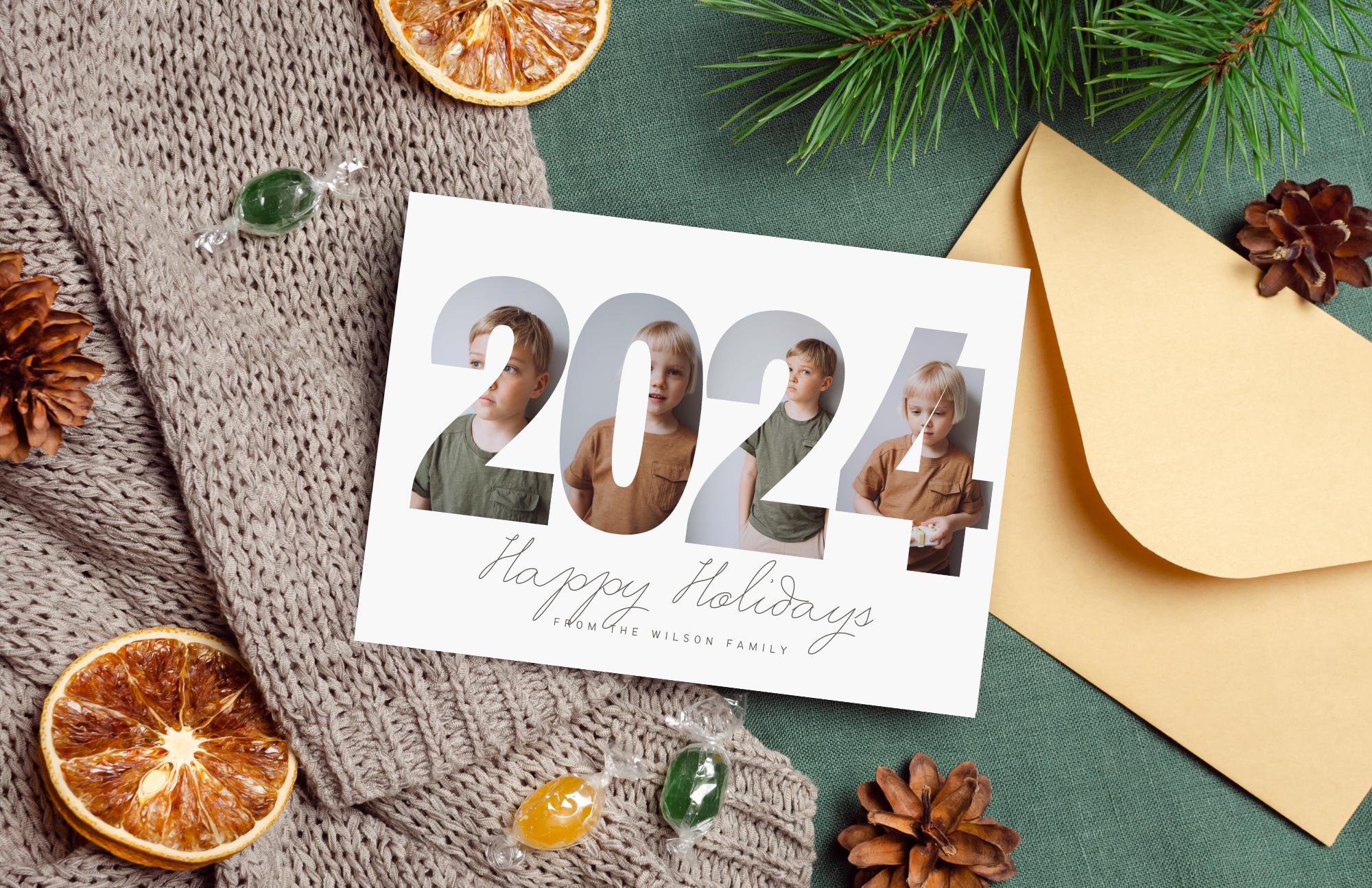 Editable Christmas Card - 2024 Photo Outline Minimalist Photo Card ...