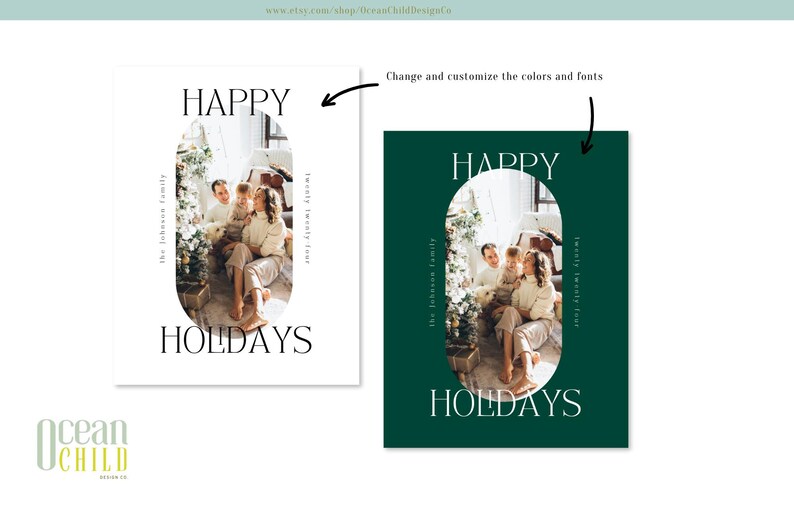 Editable Christmas Card - Happy Holidays Minimalist Photo Card ...