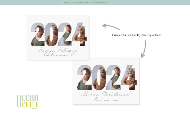 Editable Christmas Card - 2024 Photo Outline Minimalist Photo Card ...