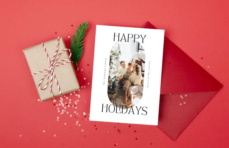 Editable Christmas Card - Happy Holidays Minimalist Photo Card ...