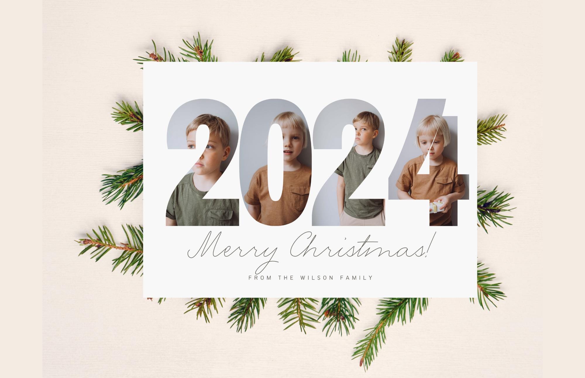 Editable Christmas Card - 2024 Photo Outline Minimalist Photo Card ...