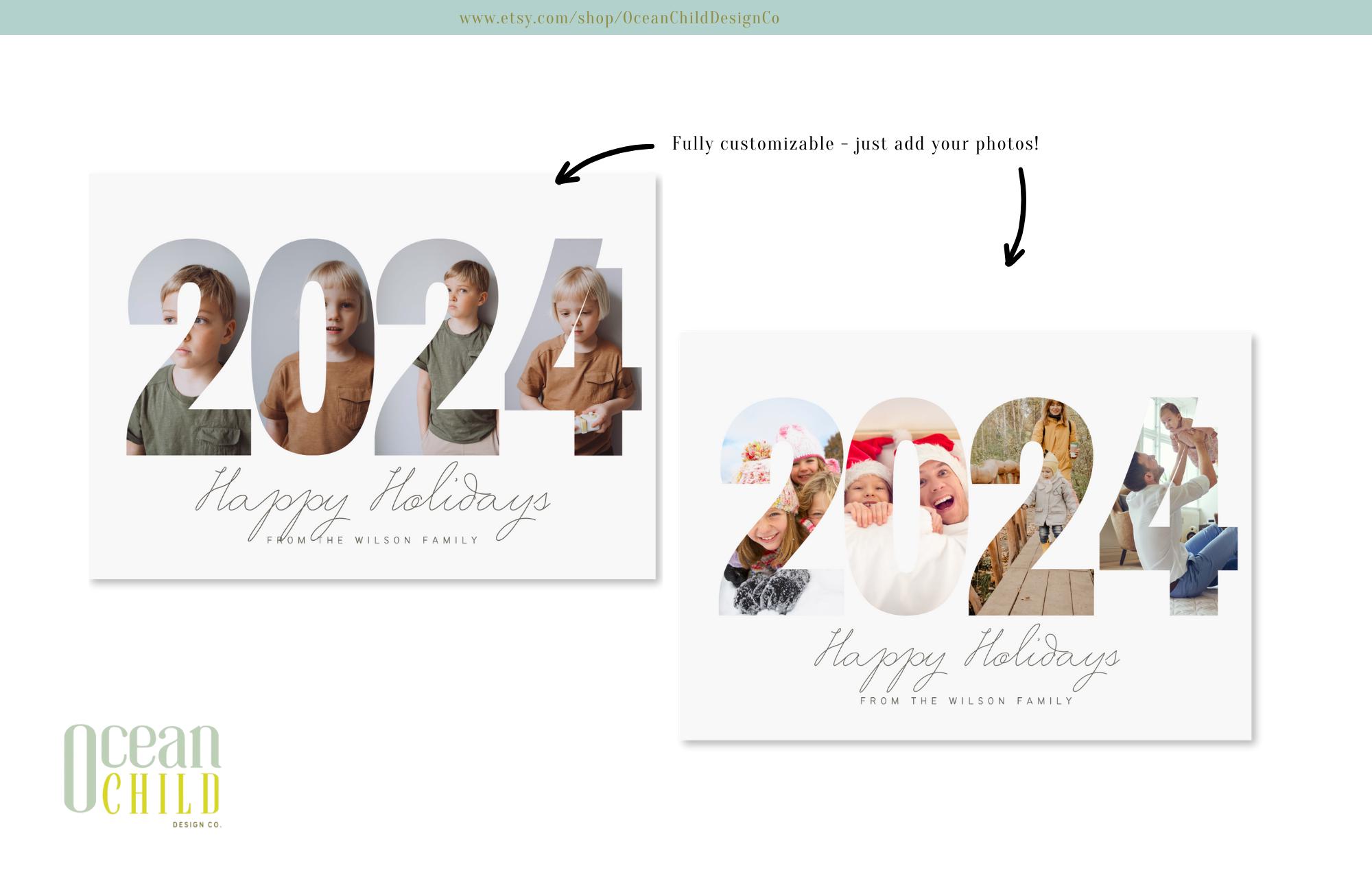 Editable Christmas Card - 2024 Photo Outline Minimalist Photo Card ...