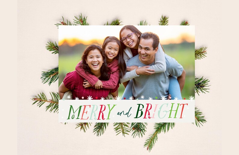 Editable Christmas Card - Merry and Bright Colorful Photo Card ...