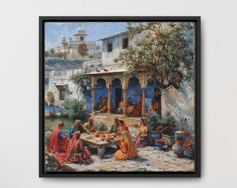 Mughal Style Art Painting, Gallery Canvas Square Frame, Mughal Palace ...