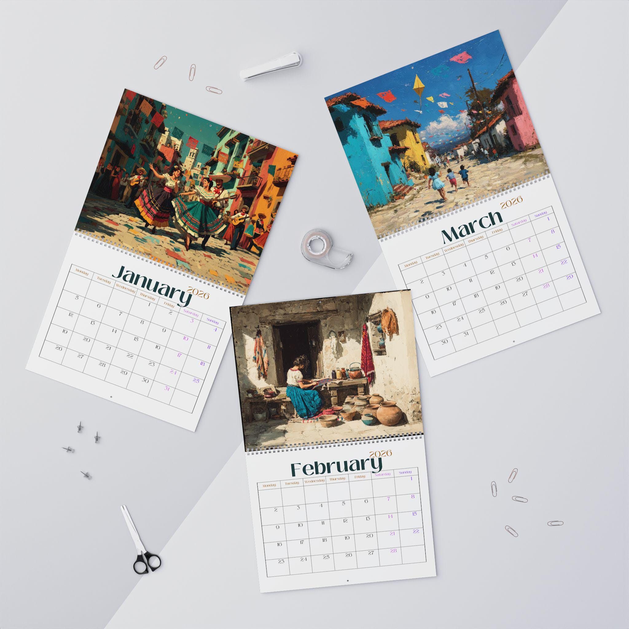 2026 Mexican Art Wall Calendar, Sizes 11x8.5 & 14x11.5 Yearly Planner ...
