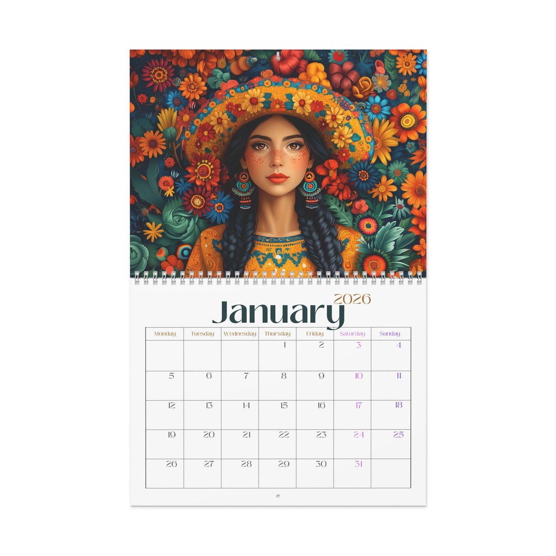 2026 Mexican Art Wall Calendar, Sizes 11x8.5 & 14x11.5 Yearly Planner ...