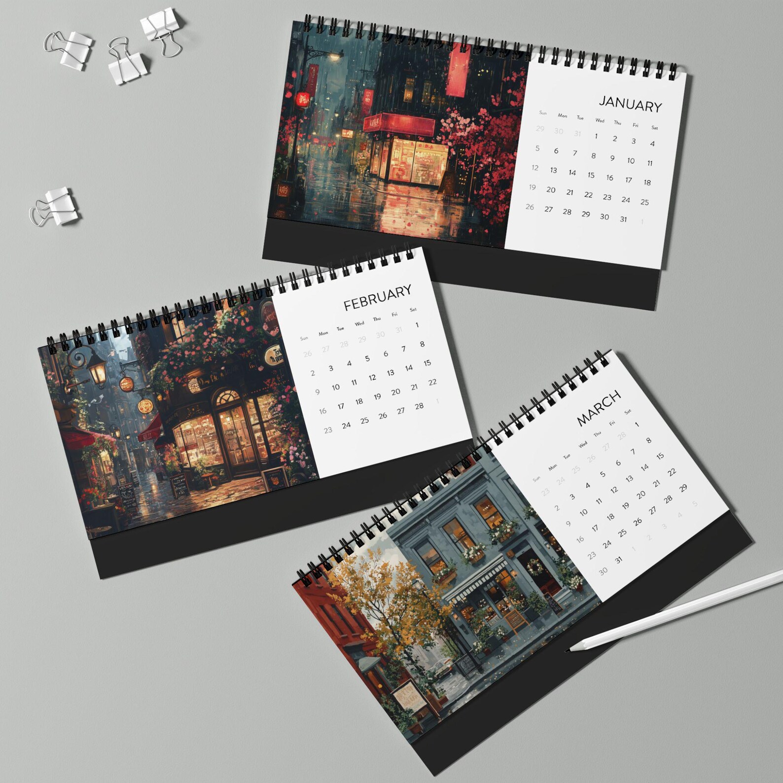 2025 Shops and Markets Desk Calendar Yearly Planner Monthly Scheduler ...