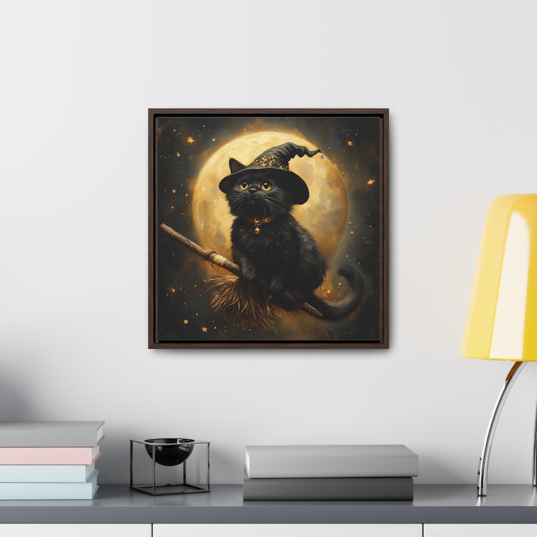 Black Halloween Cat Wall Art Painting, Digital Download Only, Spooky ...