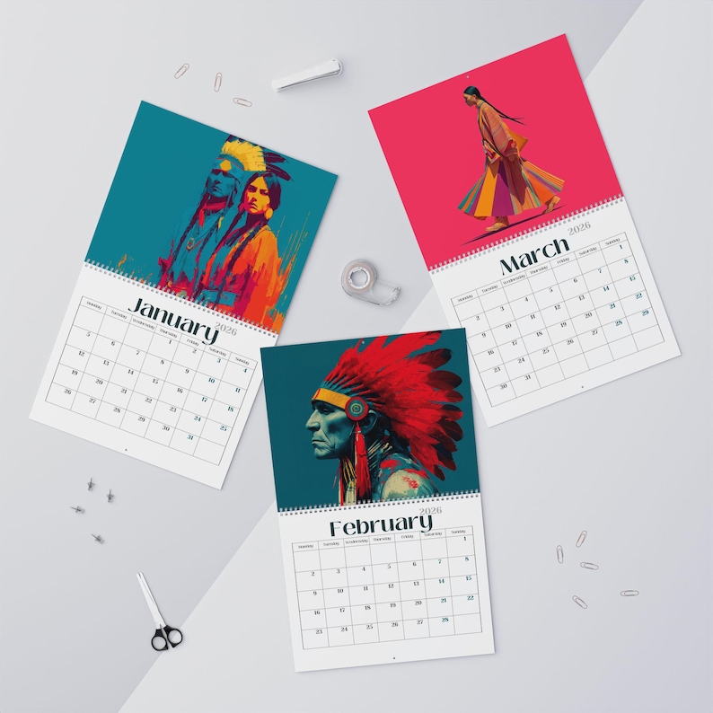 2026 Native American Art Wall Calendar Sizes 11x8.5 & 14x11.5 Yearly ...