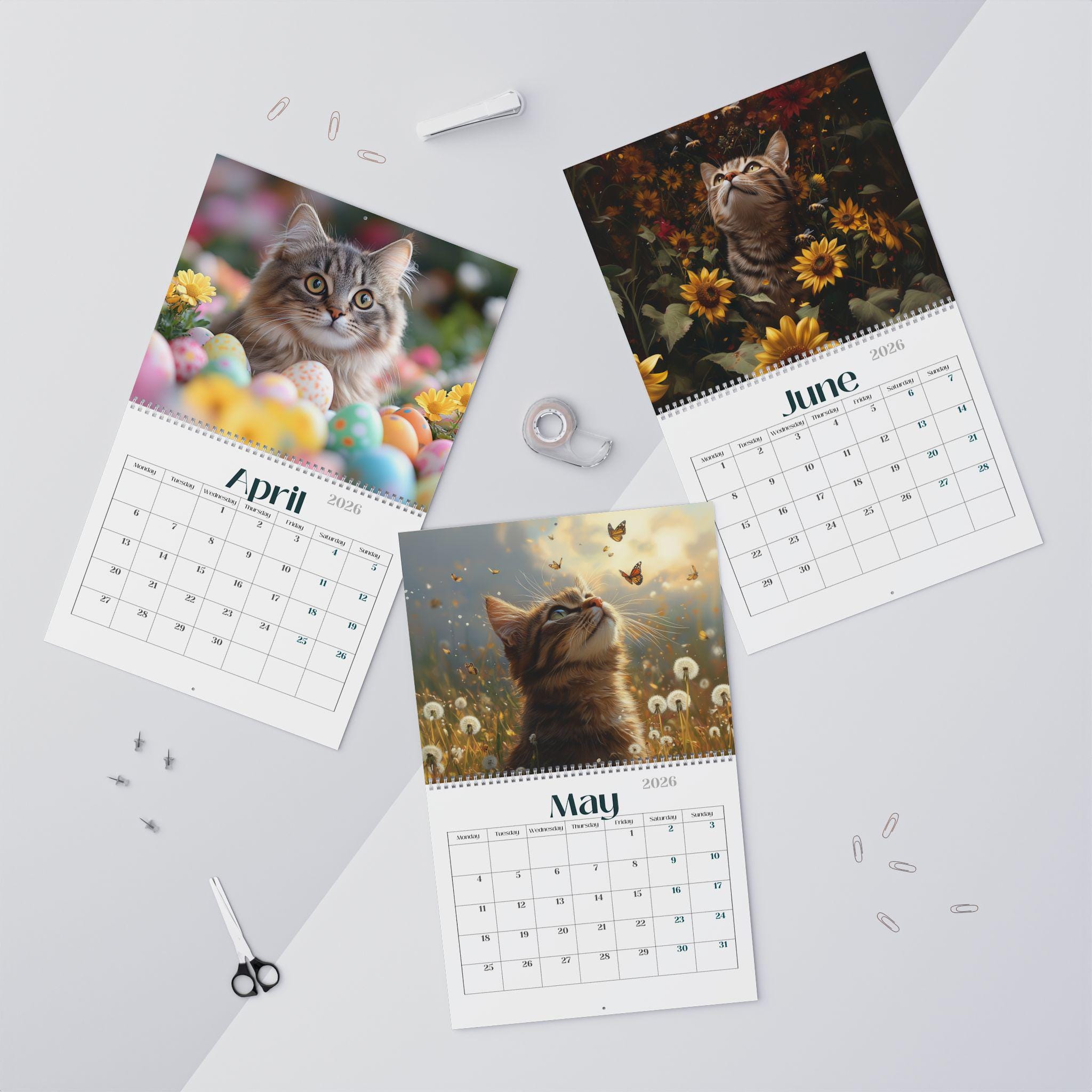 2026 Cats Wall Calendar, Sizes 11x8.5 & 14x11.5 Monthly Cat ...