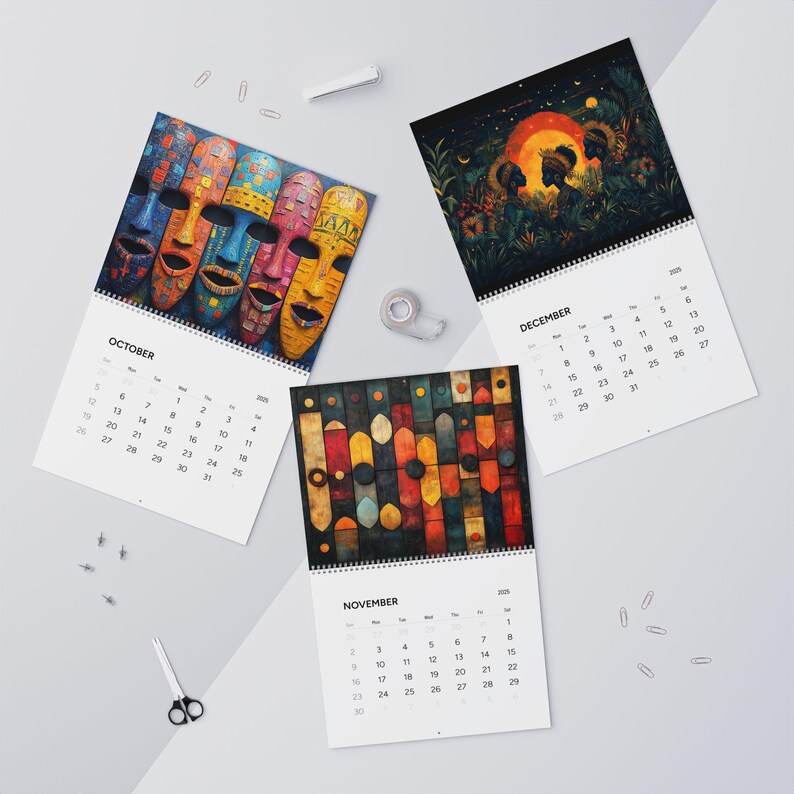 2025 African Art Wall Calendar Yearly Planner Monthly Scheduler Office ...