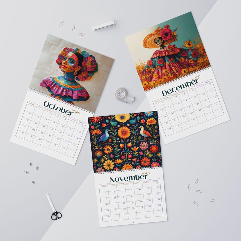 2026 Mexican Art Wall Calendar, Sizes 11x8.5 & 14x11.5 Yearly Planner ...