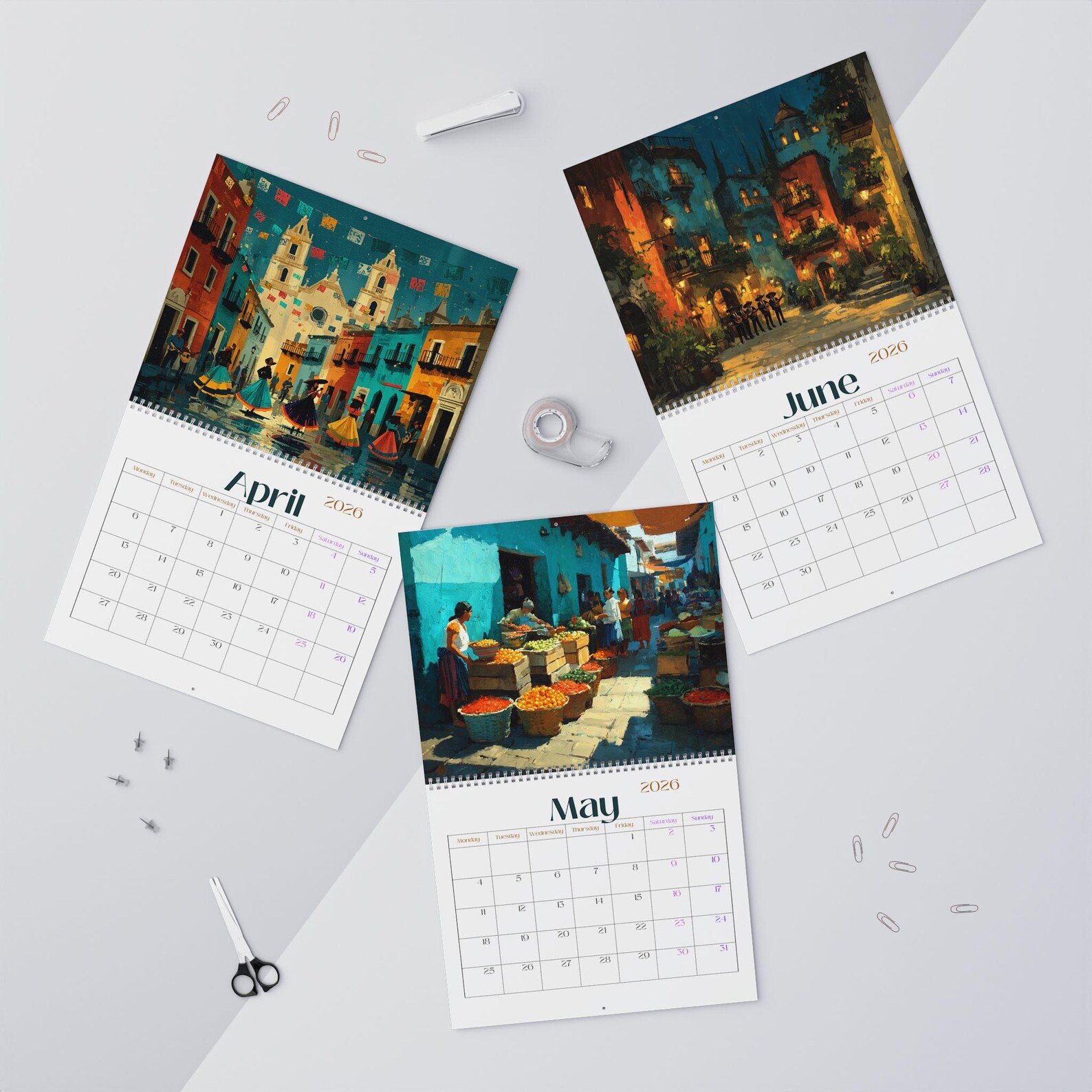 2026 Mexican Art Wall Calendar, Sizes 11x8.5 & 14x11.5 Yearly Planner ...