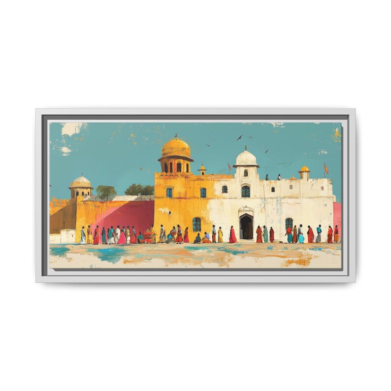 Mughal Style Palace Canvas Painting Framed Wall Art Afghan Pakistani ...