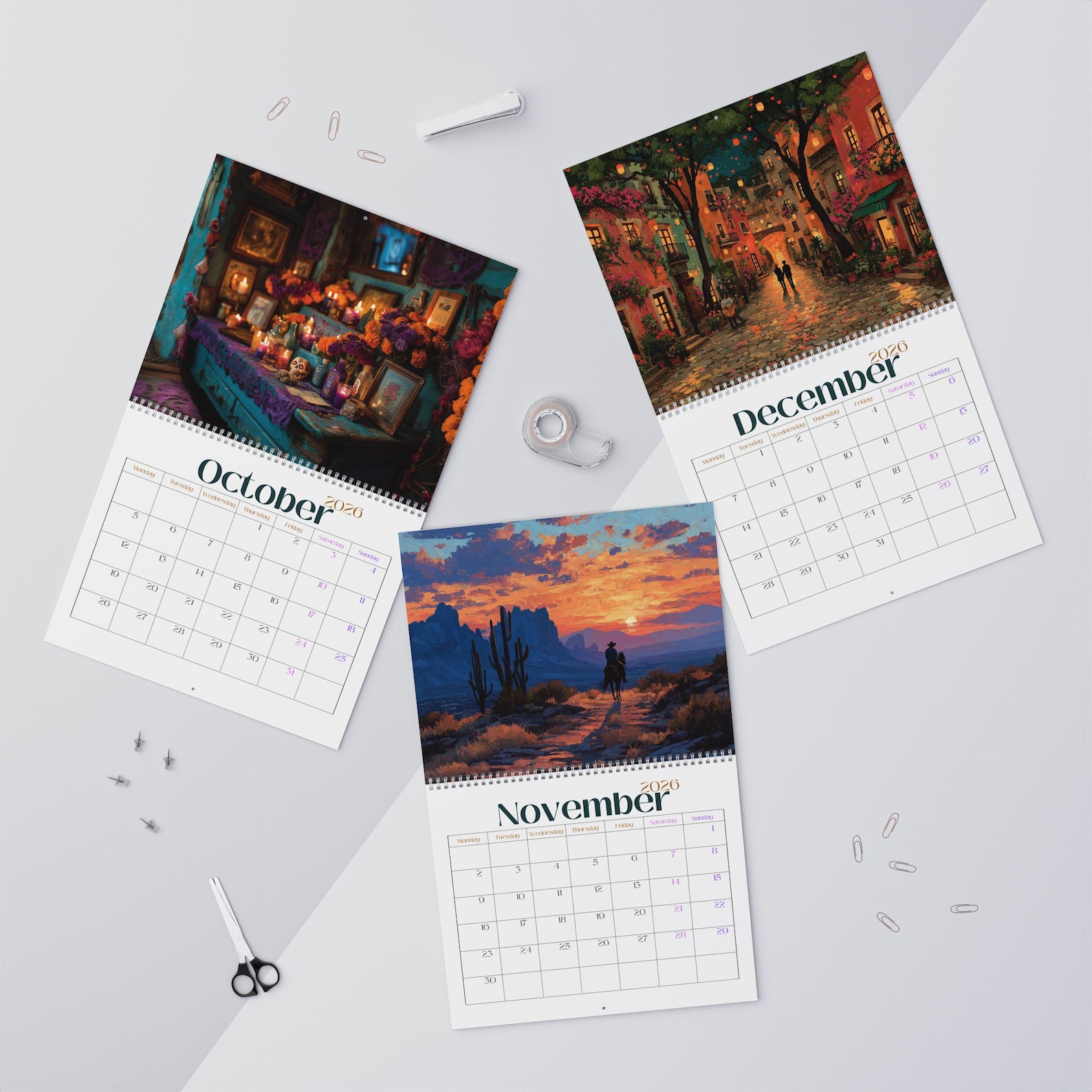 2026 Mexican Art Wall Calendar, Sizes 11x8.5 & 14x11.5 Yearly Planner ...