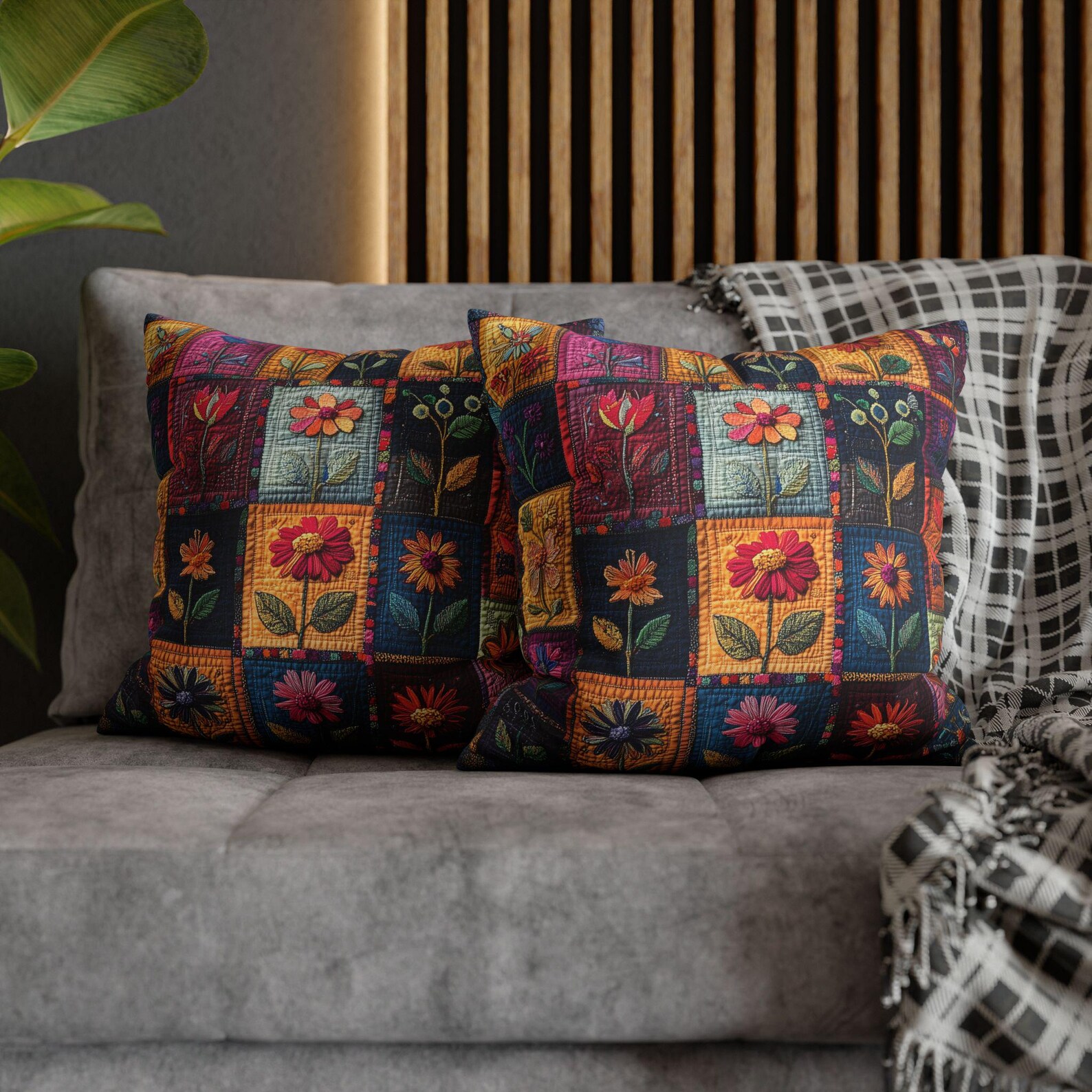 Ethnic Floral Patchwork Pillow Traditional Bohemian Desi Pakistani ...