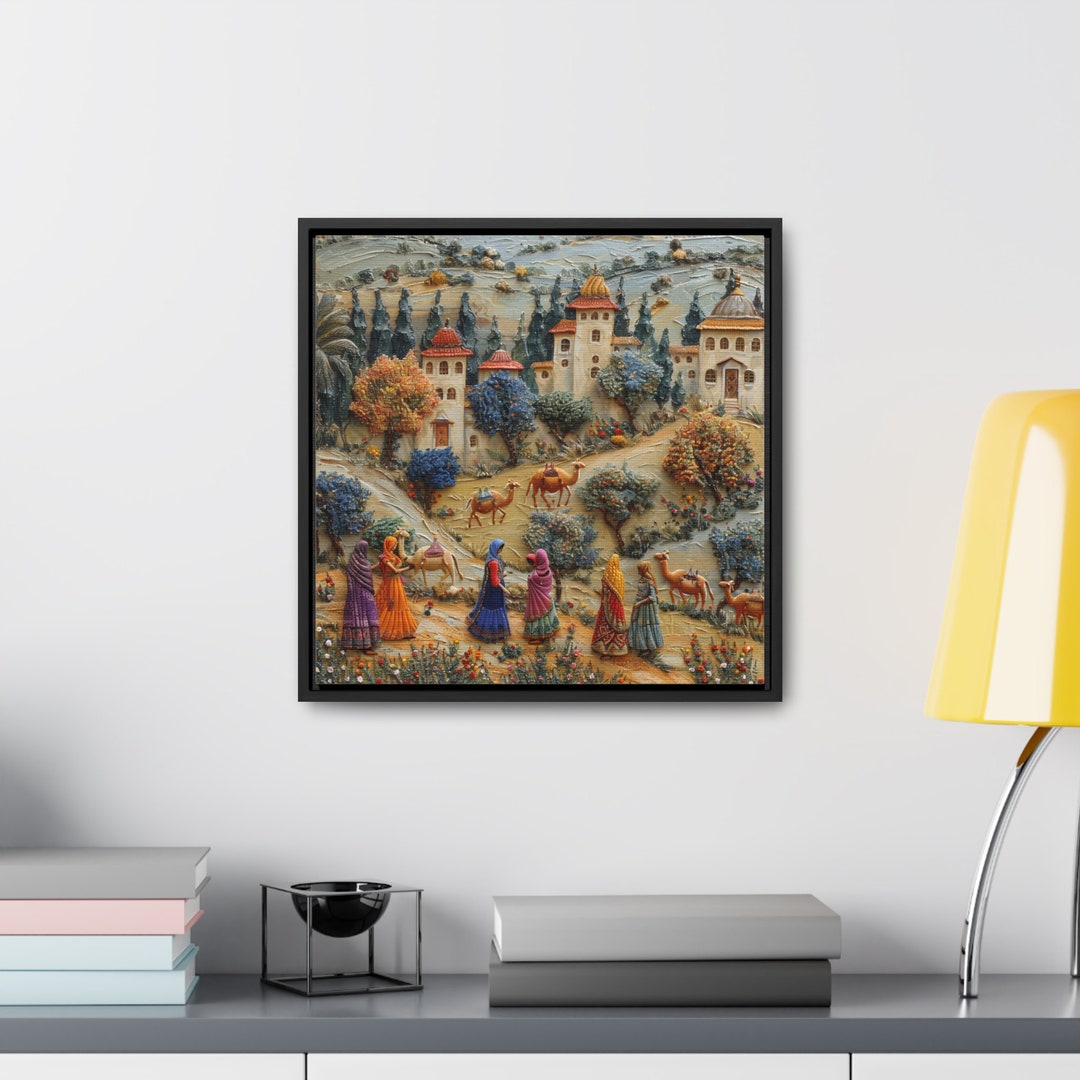 Sindhi Village Art Painting, Gallery Canvas Square Frame, Mughal Palace ...
