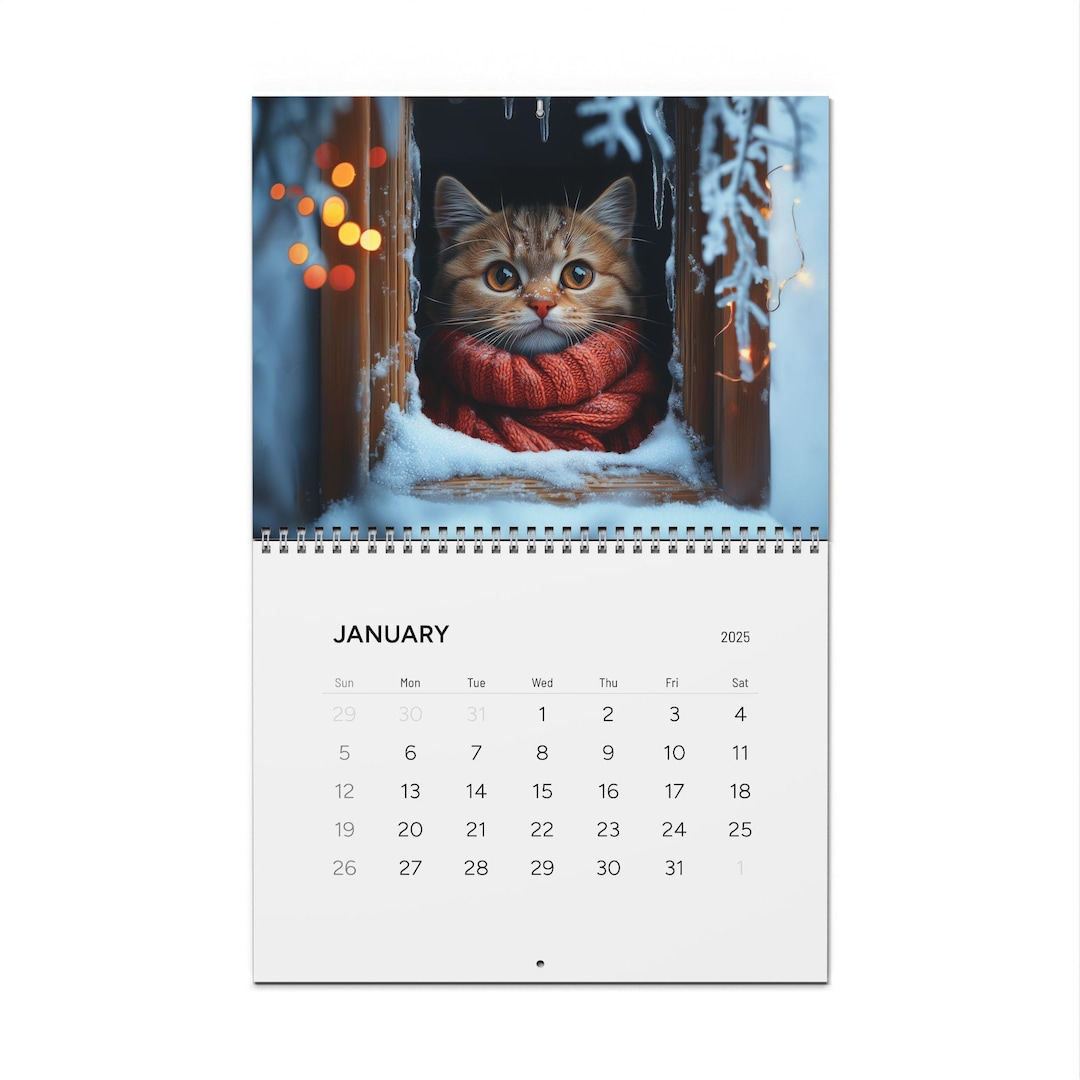 Cat Wall Calendar 2025 - Monthly Cat Illustrations, Cat Lover Gift, Cat ...