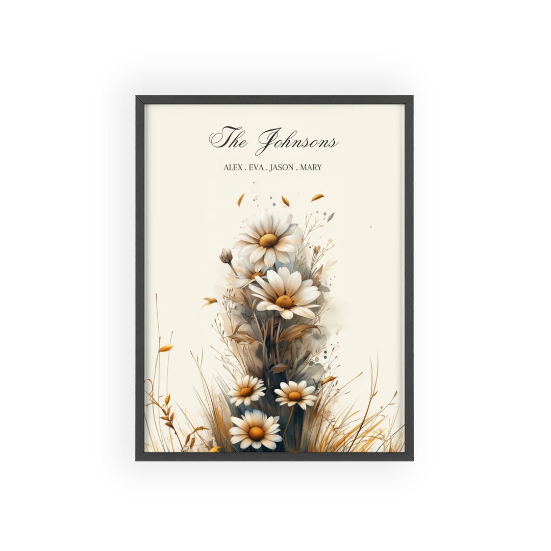 Personalized Daisies April Birth Flower Poster With Wooden Frame, Gift ...