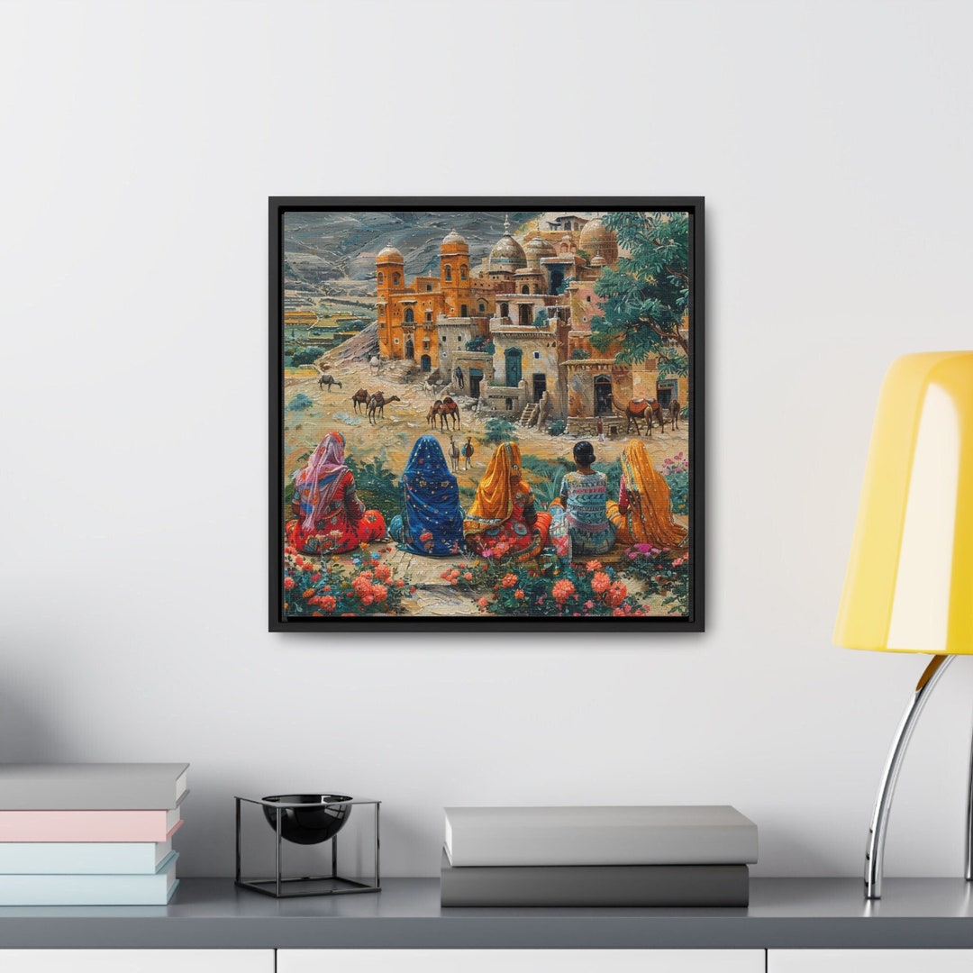 Sindhi Village Art Painting, Gallery Canvas Square Frame, Mughal Palace ...
