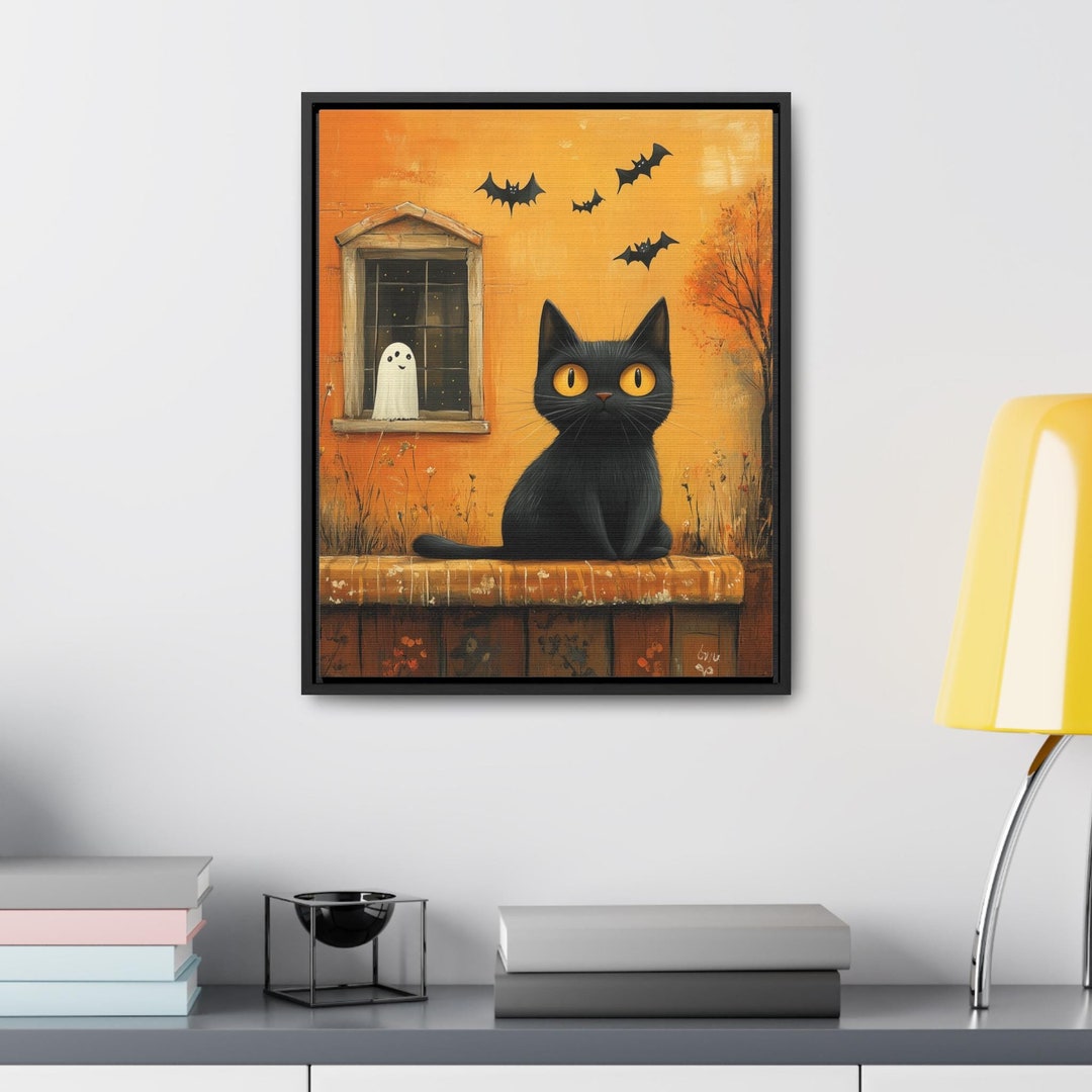 Black Cat Bat Ghost Silhouette Wall Art Digital Download, Minimalist ...