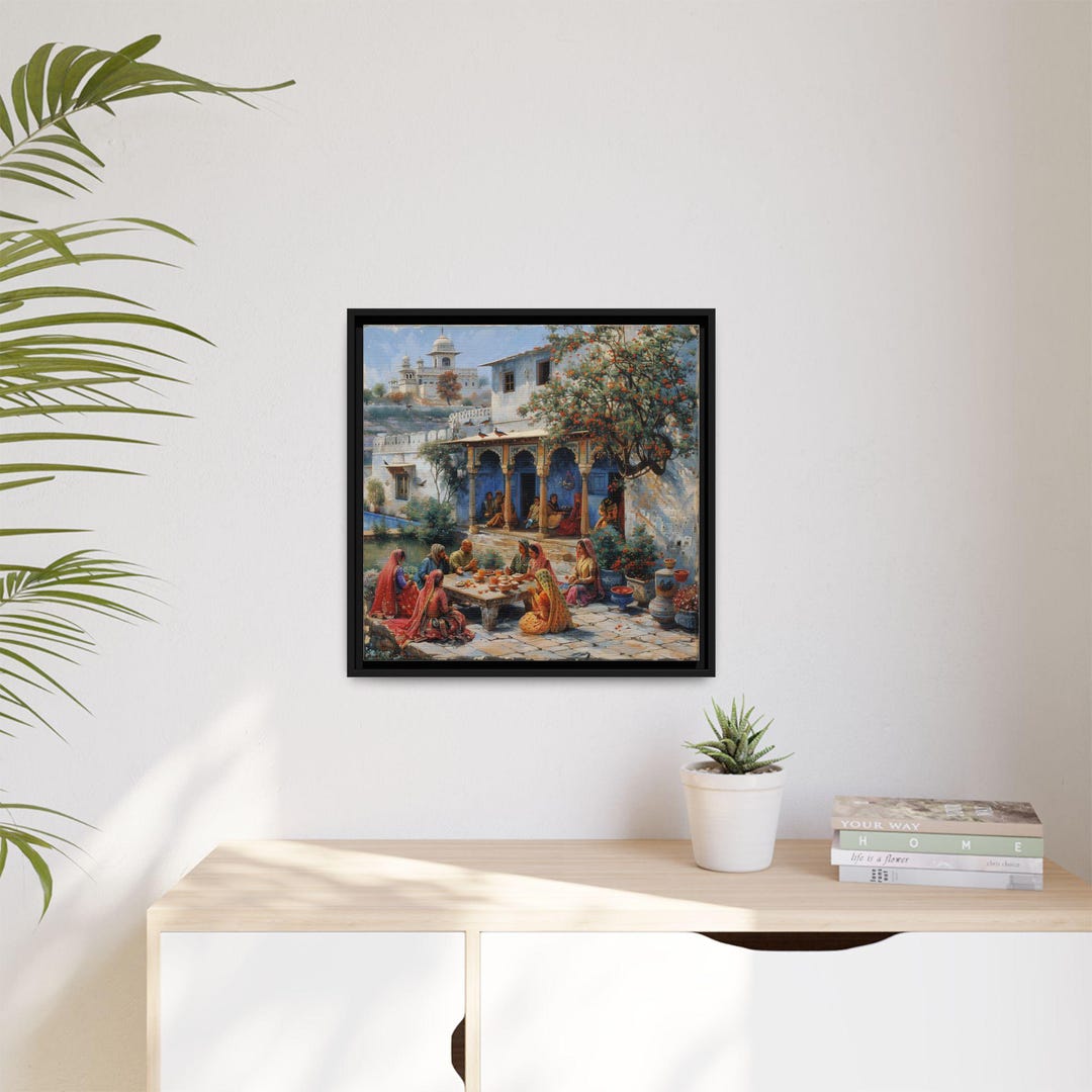 Sindhi Village Art Painting, Gallery Canvas Square Frame, Mughal Palace ...