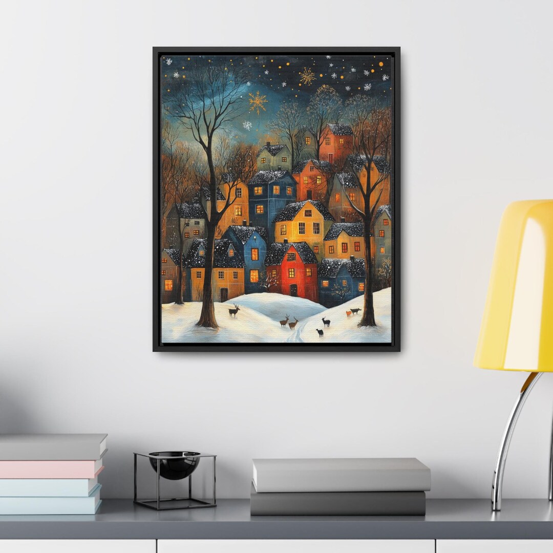 Folk Art Snowy Christmas Town Digital Download Holiday Decor Gift ...