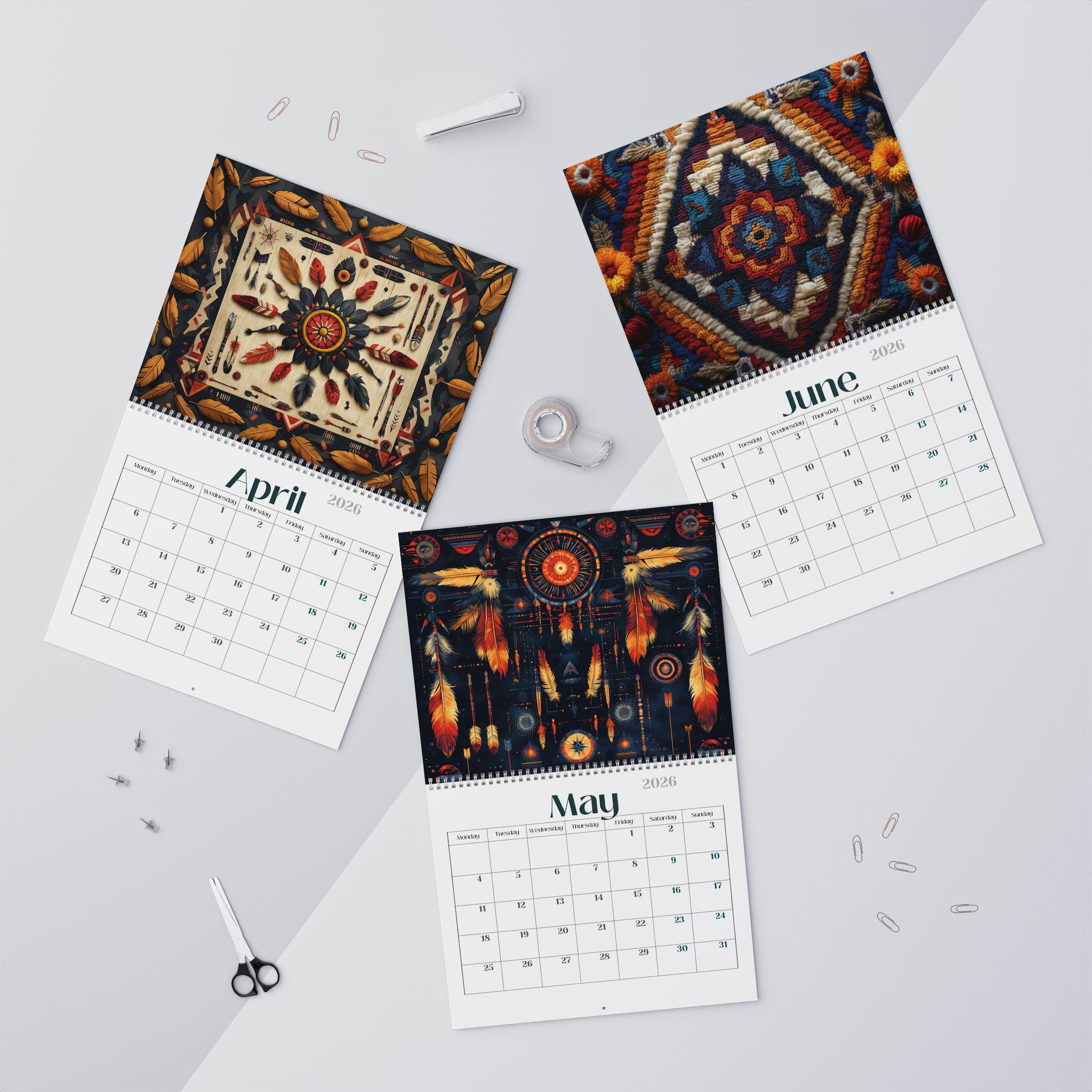 2026 Native American Art Wall Calendar Yearly Monthly Scheduler, Office ...