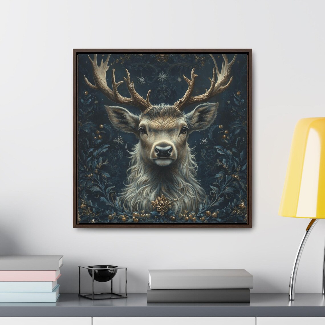 Majestic Christmas Reindeer Portrait Canvas Framed Wall Art, Xmas Decor ...