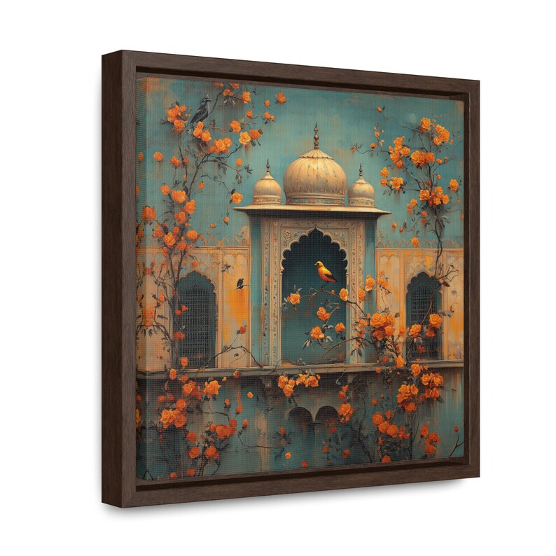 Mughal Style Bird in Palace Gallery Canvas Wrap, Square Frame, Persian ...