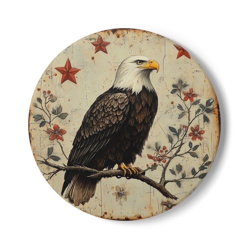 4th of July Bald Eagle Ceramic Coaster Vibrant Home Decor Patriotic ...