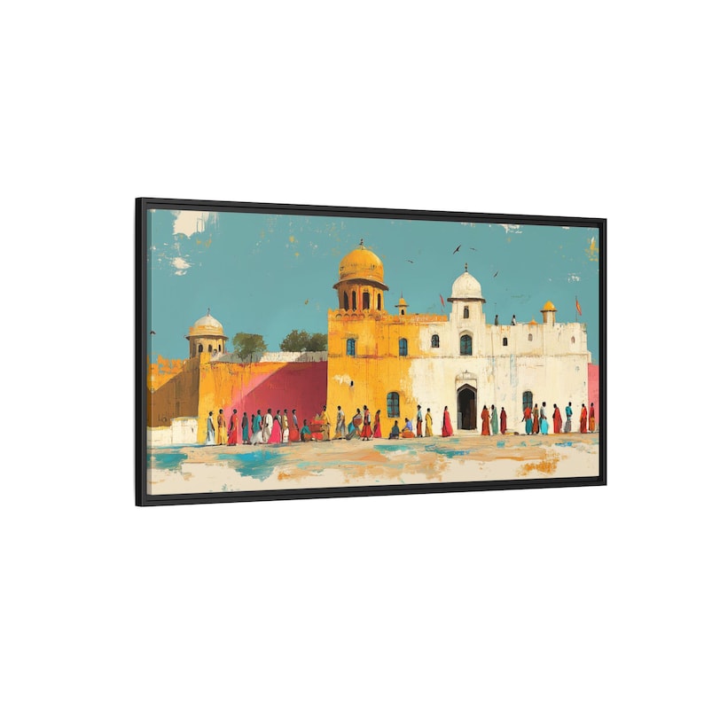 Mughal Style Palace Canvas Painting Framed Wall Art Afghan Pakistani ...