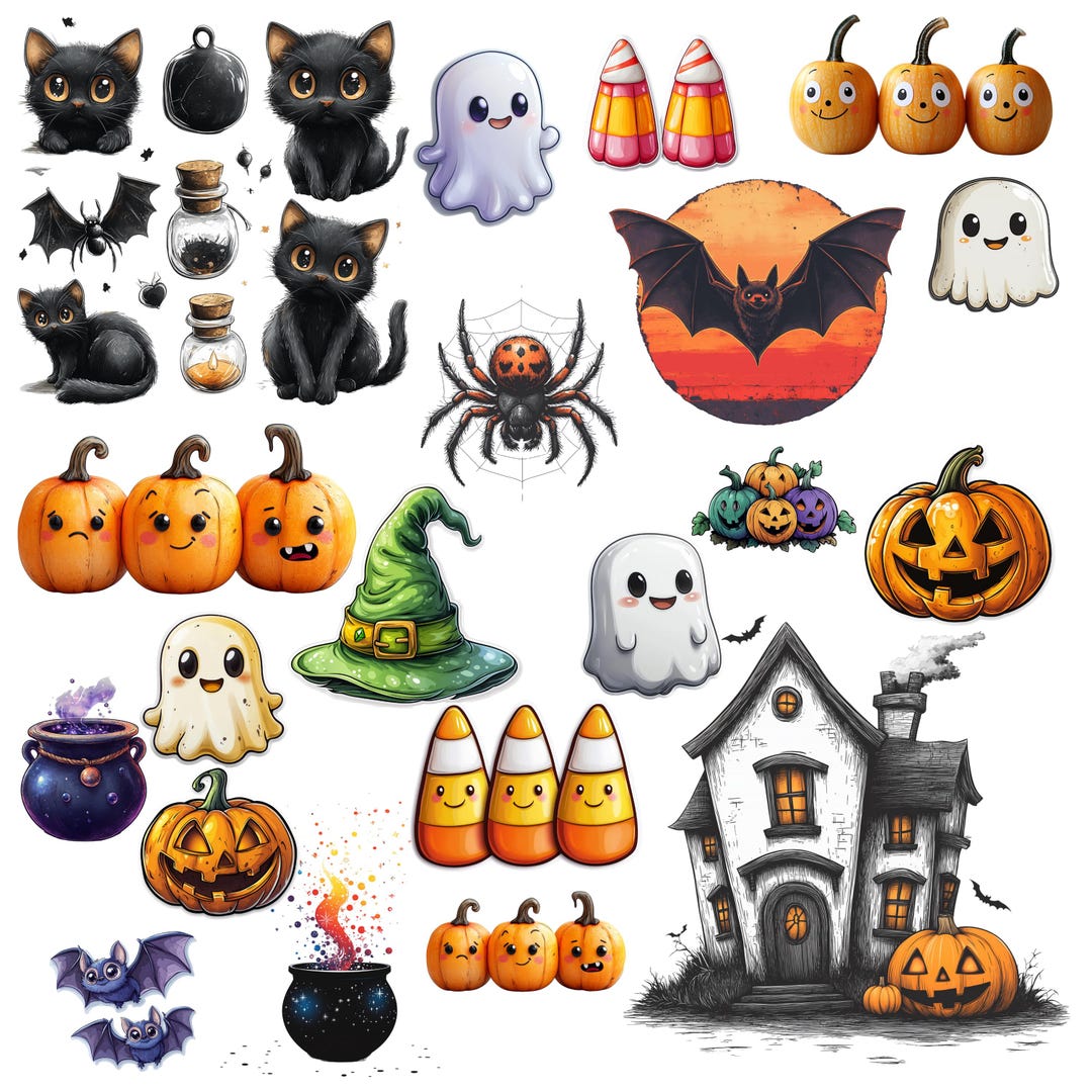 Halloween PNG Bundle Set of 40 Spooky Season Funny Cute Unique Art ...