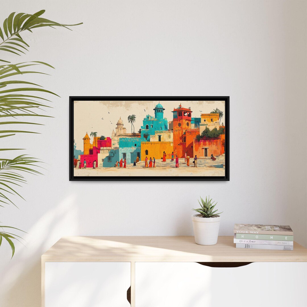 Mughal Style Palace Canvas Painting Framed Wall Art Afghan Pakistani ...